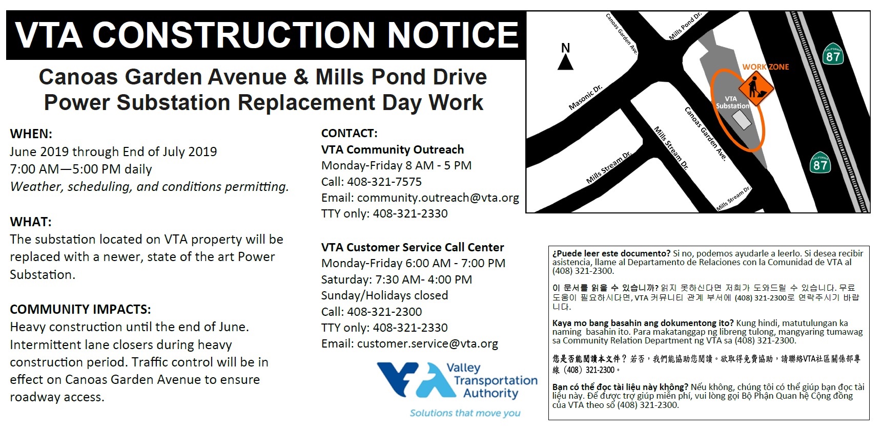 June Through End Of July Vta Power Substation Replacement Work At